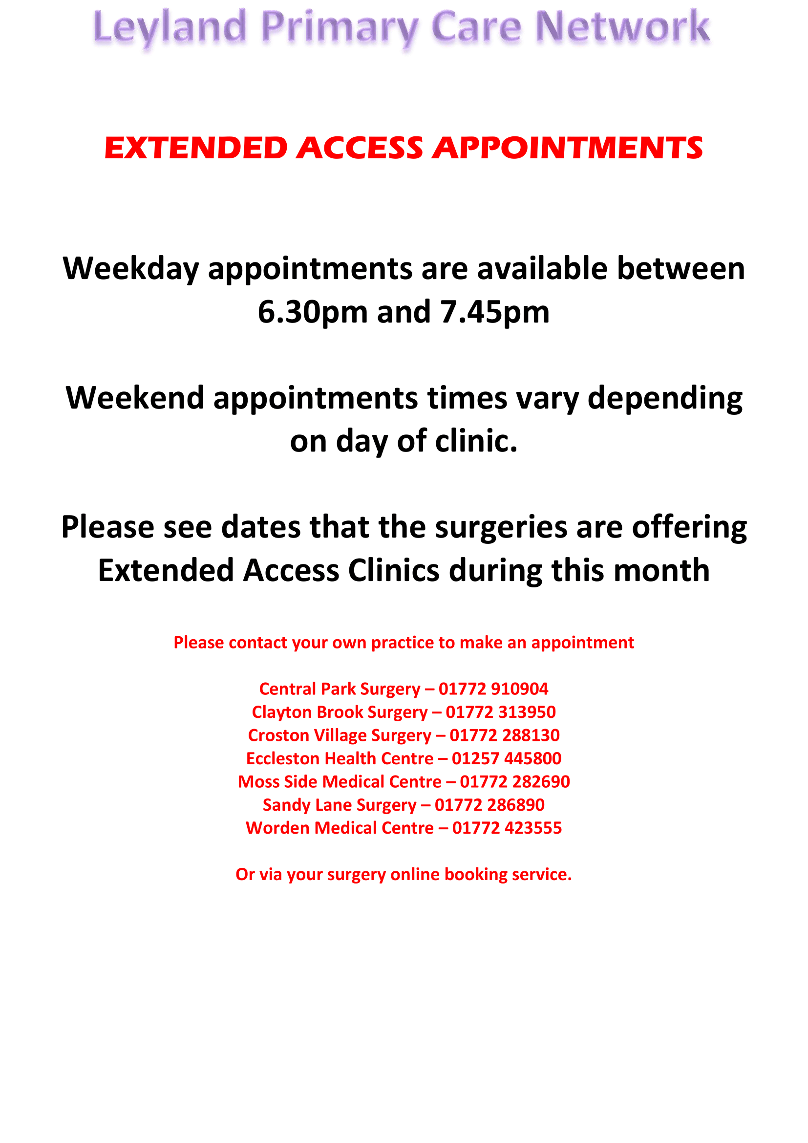 Increased Access: Evening and Weekend Appointments - Worden Medical Centre