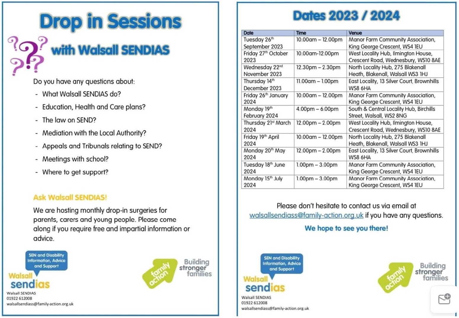 Drop in Sessions with Walsall SENDIAS - Umbrella Medical Group