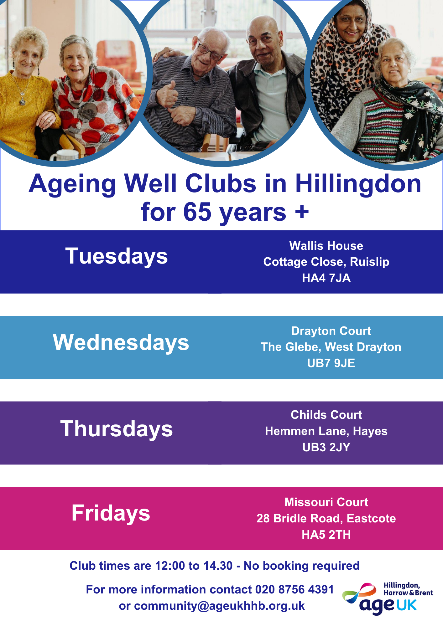 Ageing Well Clubs in Hillingdon for 65+ years - North Connect PCN