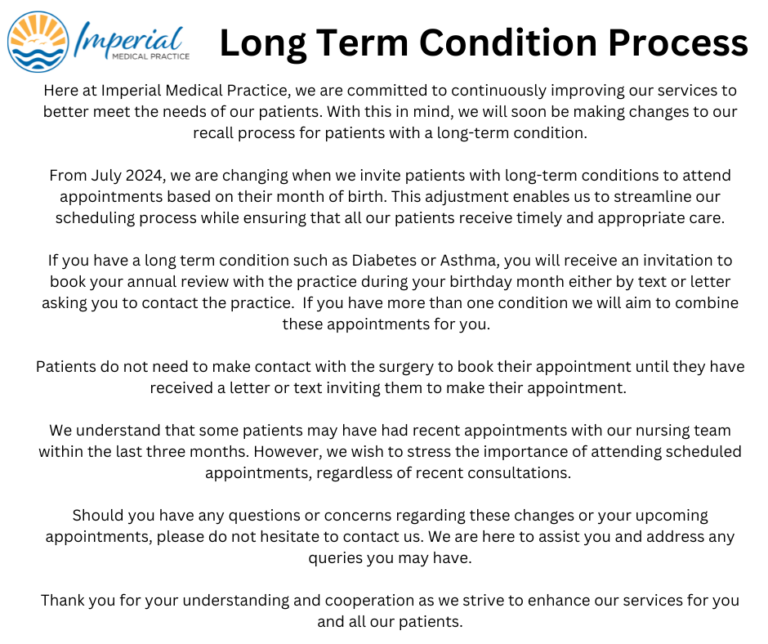 Long Term Condition Process - Imperial Medical Practice