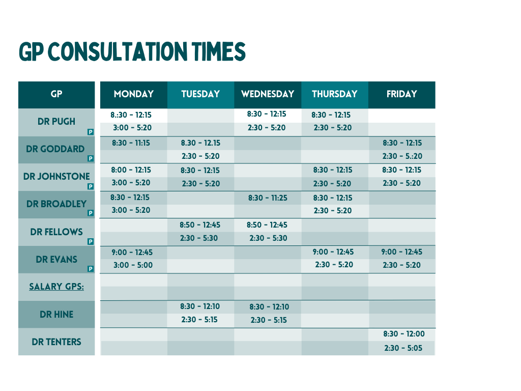 GP Consultation Times - Rosemary Medical Centre