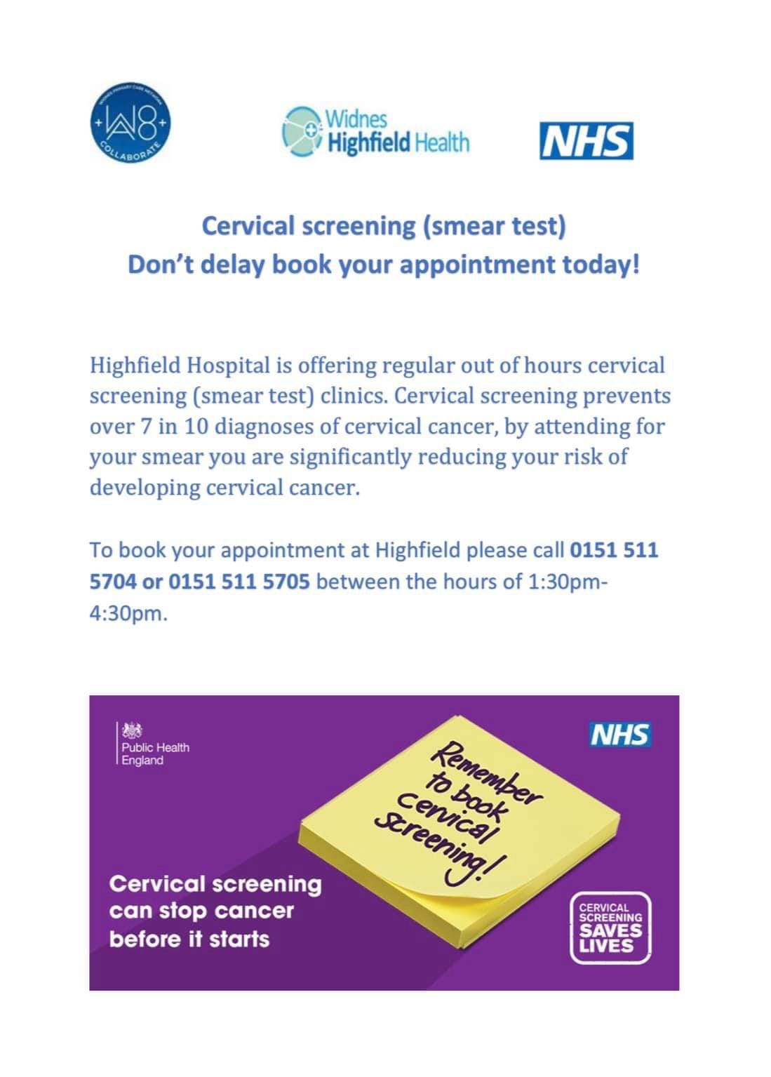 Cervical Screening (smear) available to book at Highfield Hospital ...
