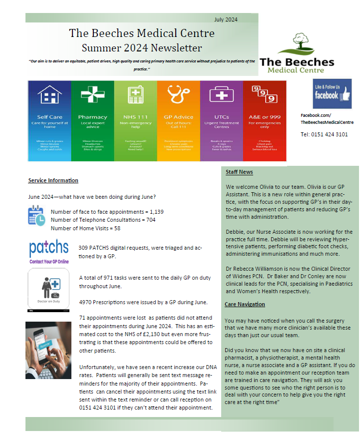 Practice Newsletter: Summer 2024 - The Beeches Medical Centre