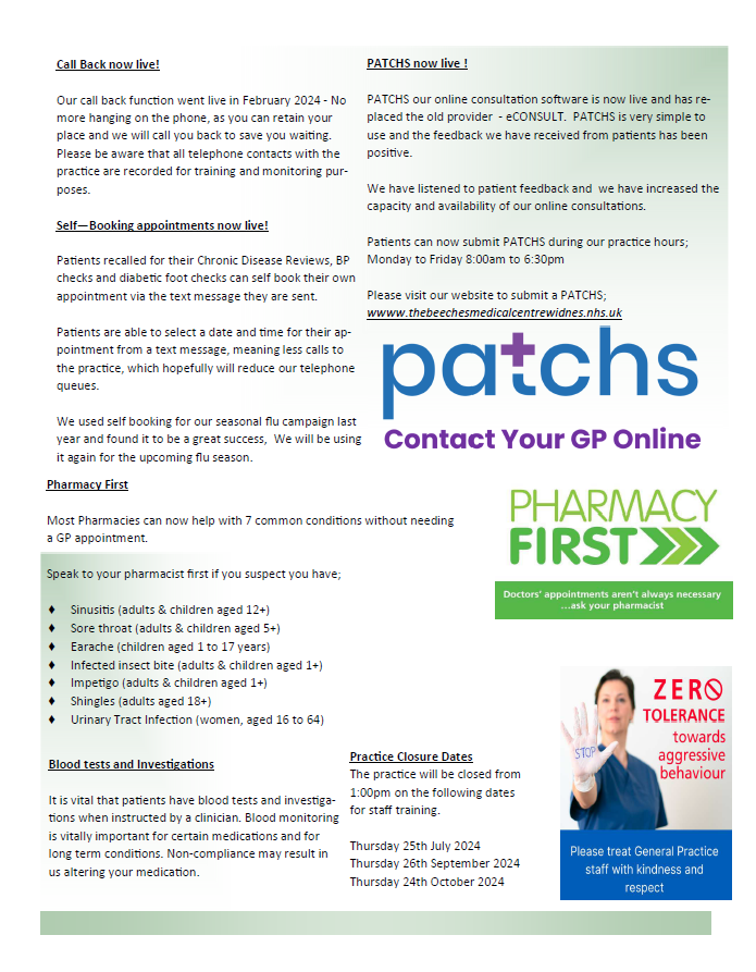 Practice Newsletter: Summer 2024 - The Beeches Medical Centre