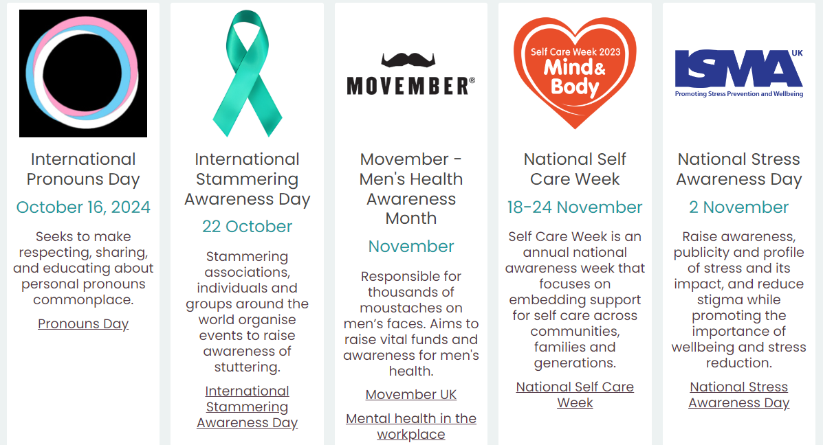 Health and wellbeing awareness days. - Kippax Hall Surgery