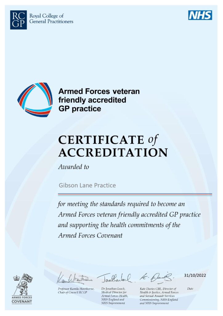 Armed Forces veteran friendly accredited GP practice - Gibson Lane Practice