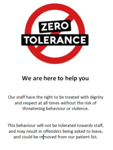Zero Tolerance Policy - Greenhead Family Doctors
