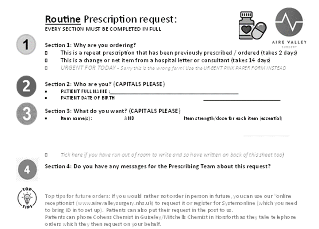 New form for requesting a repeat prescription if coming in to the ...