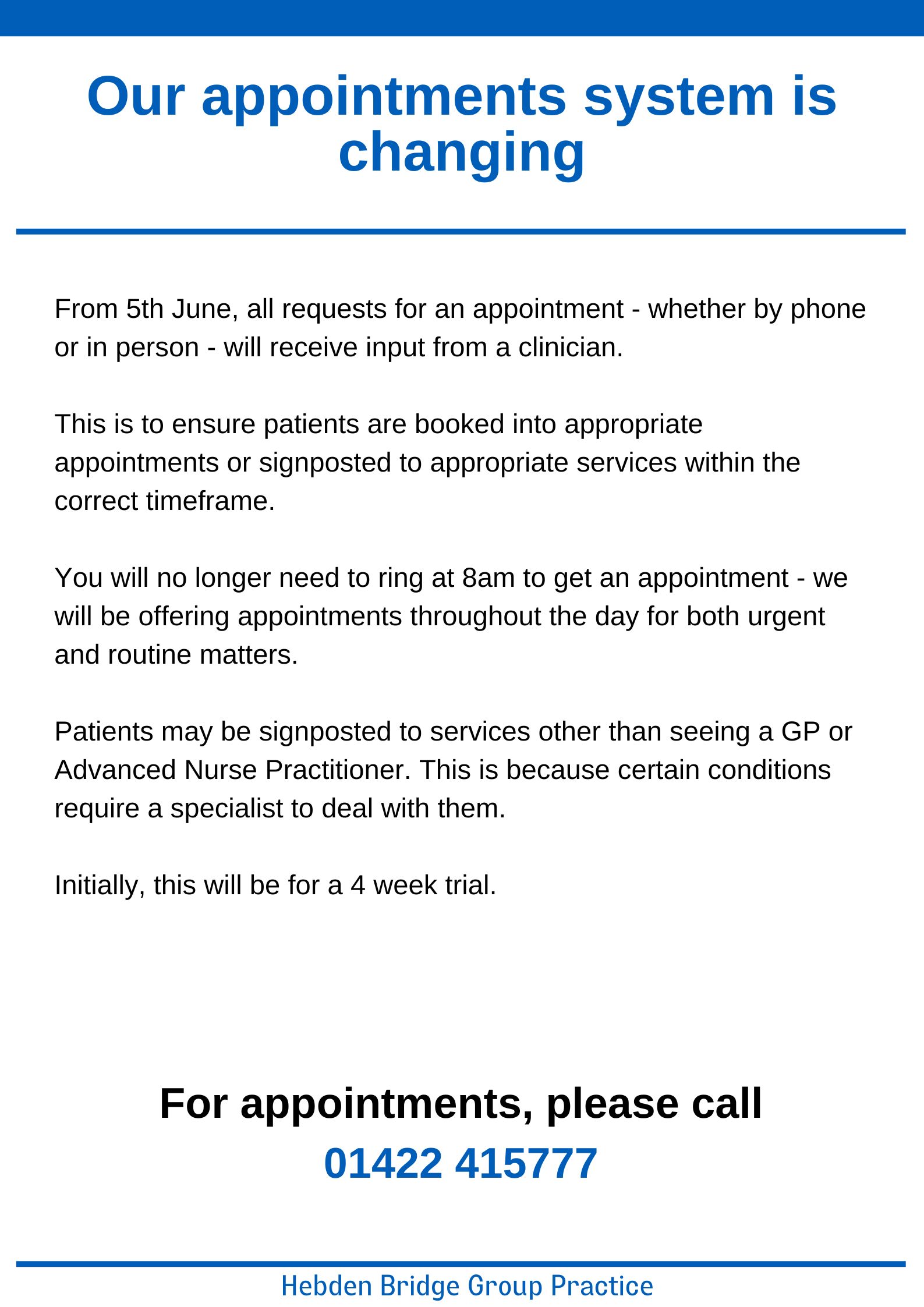 On 5th June, our appointments system is changing - Hebden Bridge Group ...
