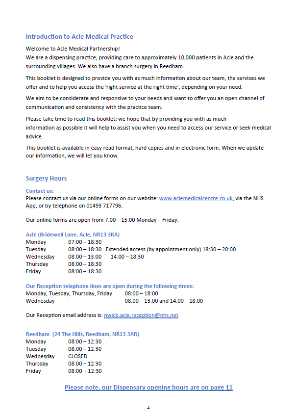 Practice Information Leaflet - Acle Medical Partnership