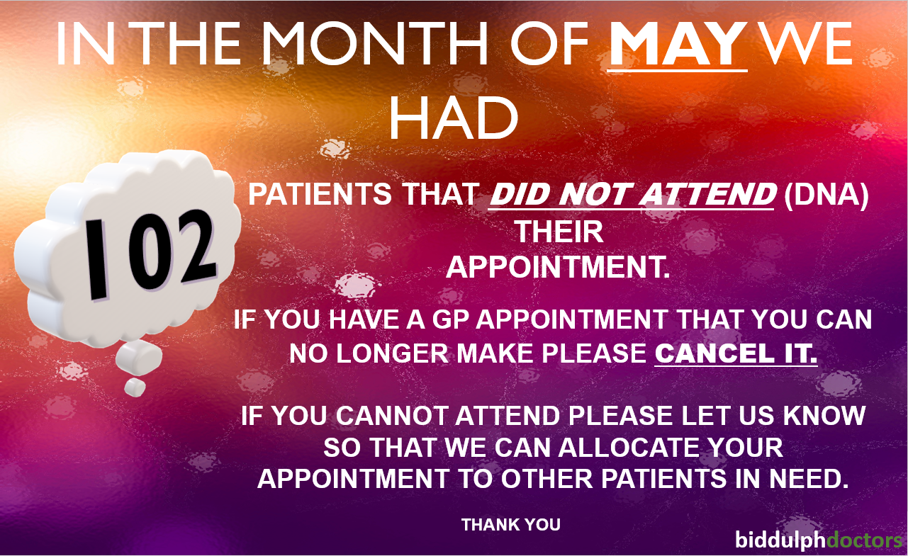 Did Not Attend (DNA) Results for May - Biddulphdoctors