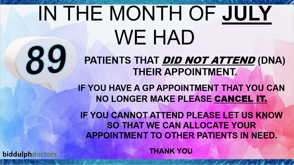 Did Not Attend (DNA) Results for July - Biddulphdoctors