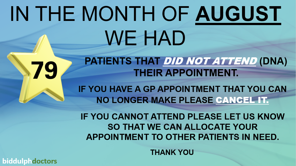 Did Not Attend (DNA) Results for August - Biddulphdoctors