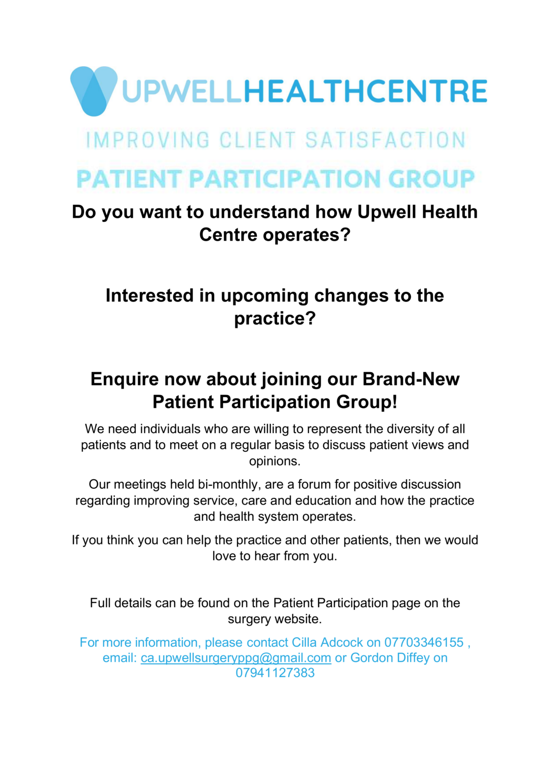 Patient Participation Group - Upwell Health Centre